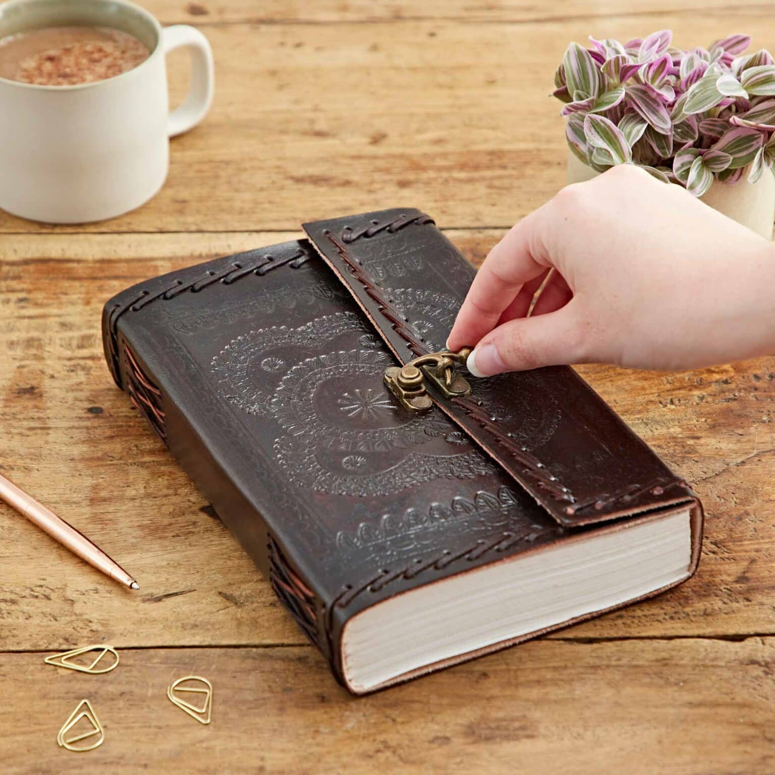 Indra Extra Large Embossed and Stitched Leather Journal | Paper High