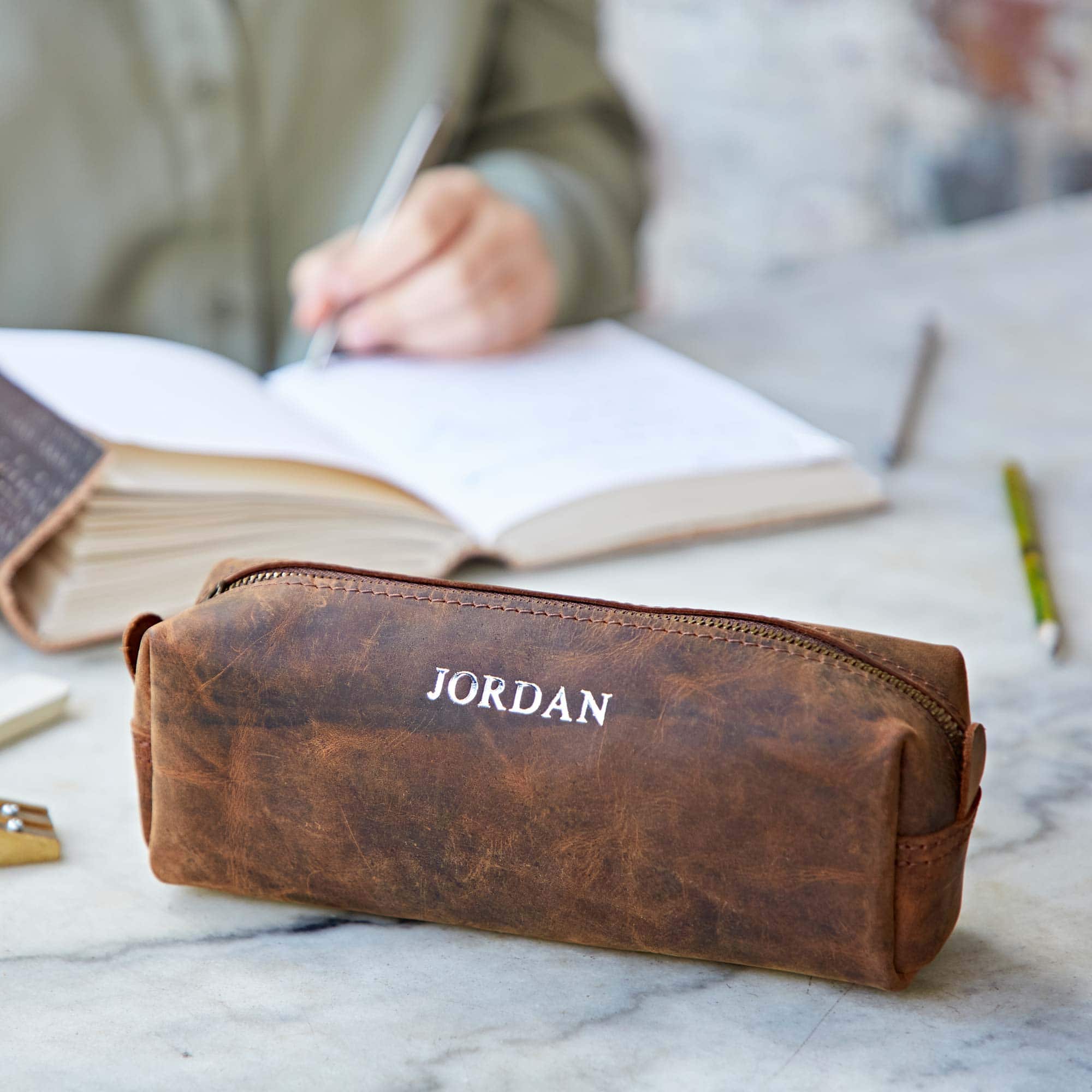 Personalised Buffalo Leather Square Pencil Case | Paper High