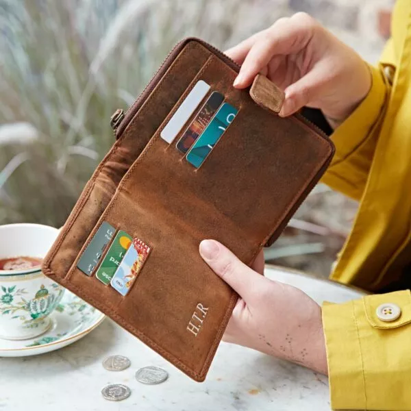 Personalised Brown Buffalo Leather Purse | Paper High