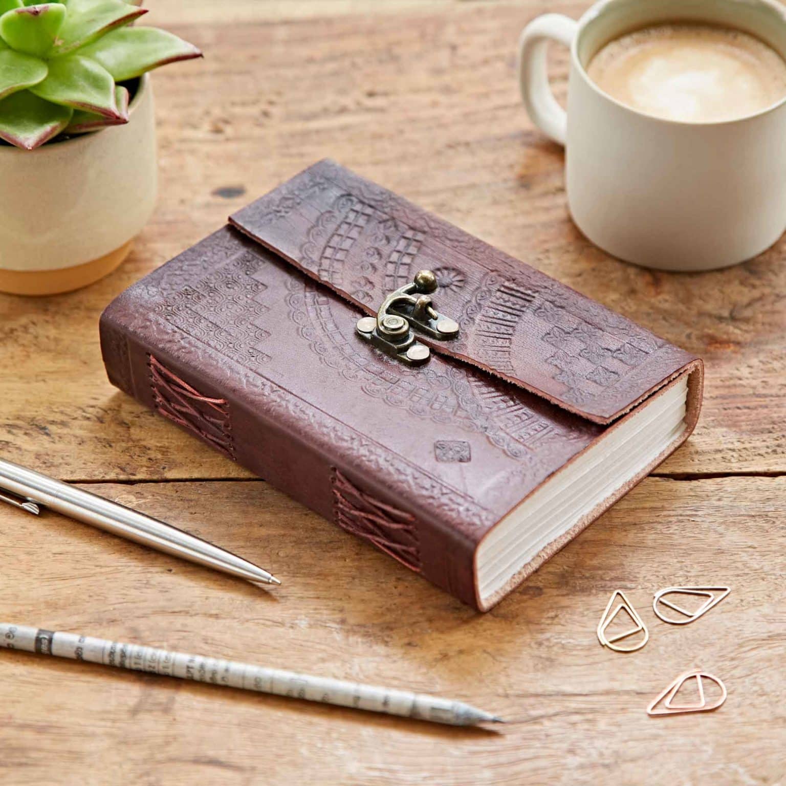 Indra Medium Embossed Leather Journal at Paper High