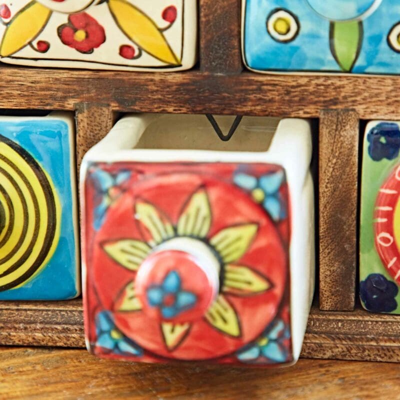Hand Painted Multicoloured Ceramic 6 Drawer Pyramid Chest | Paper High