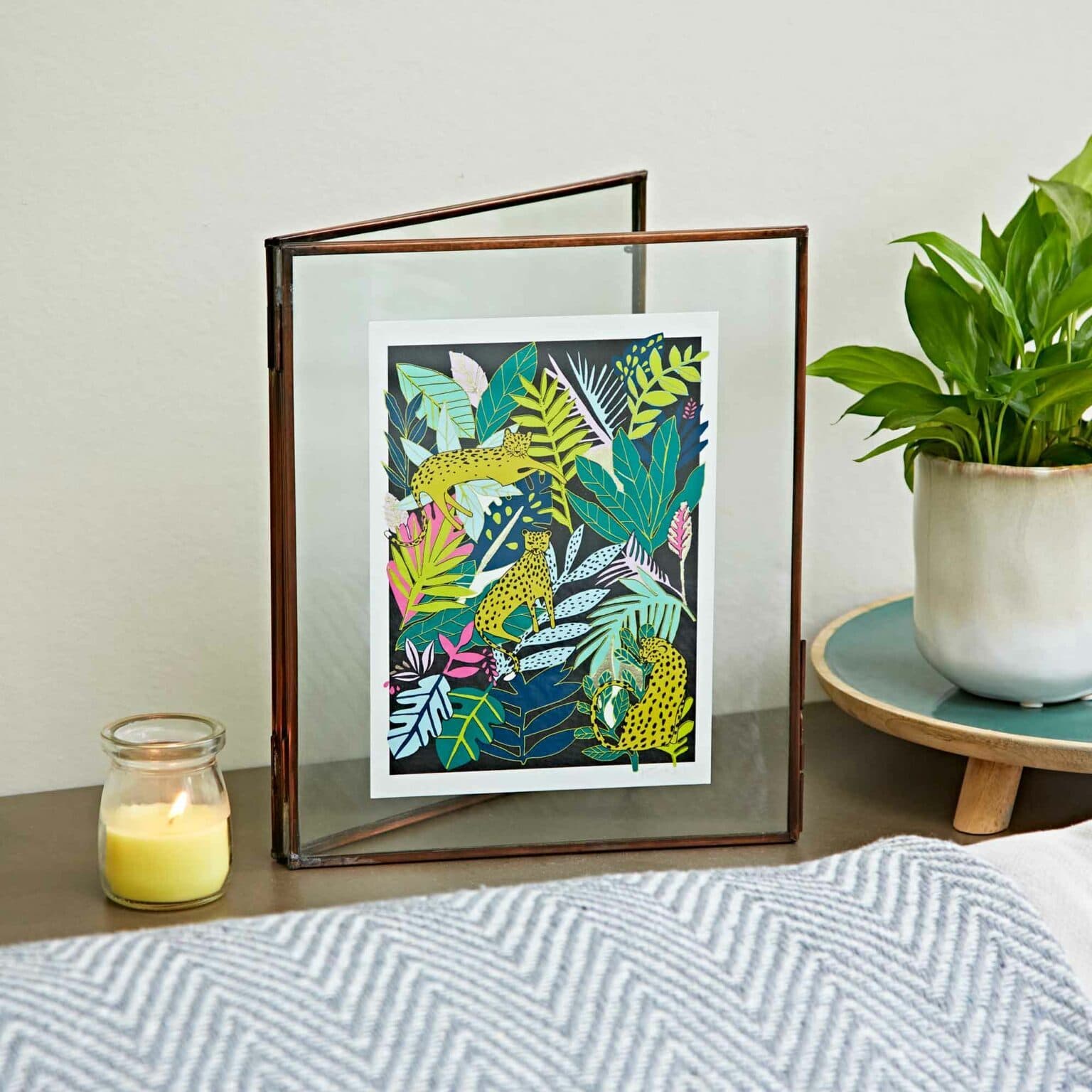 Antique Brass Recycled Glass Folded Double Photo Frame | Paper High