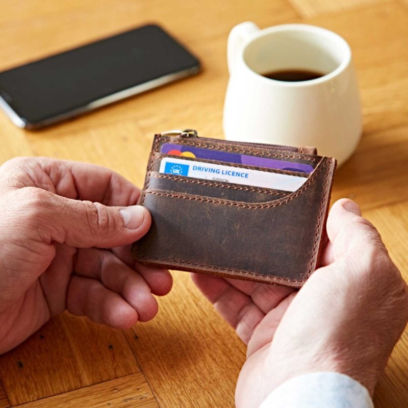 Brown Buffalo Leather Slim Zipped Card Holder | Paper High