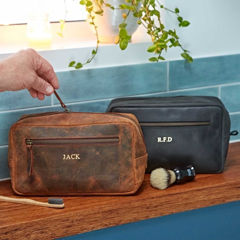Personalised Buffalo Leather Wash Bag | Paper High