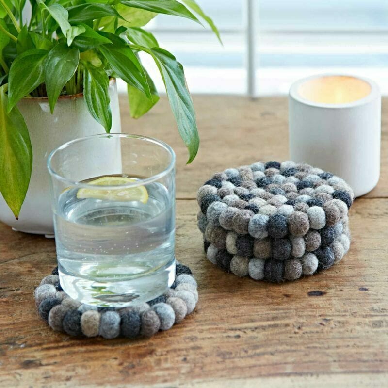 Set of 4 Handmade Felt Ball Coasters | Paper High