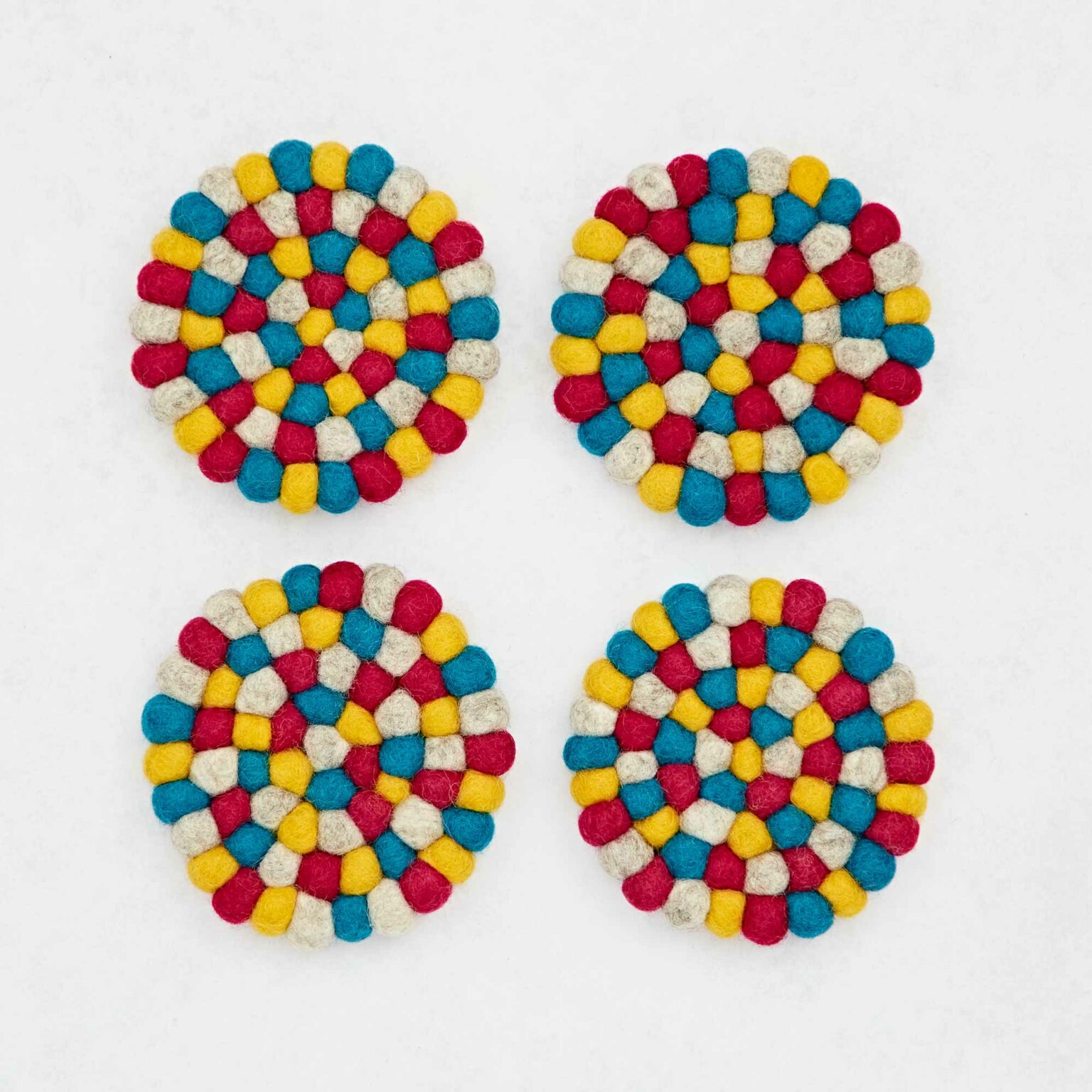 Set of 4 Handmade Felt Ball Coasters | Paper High