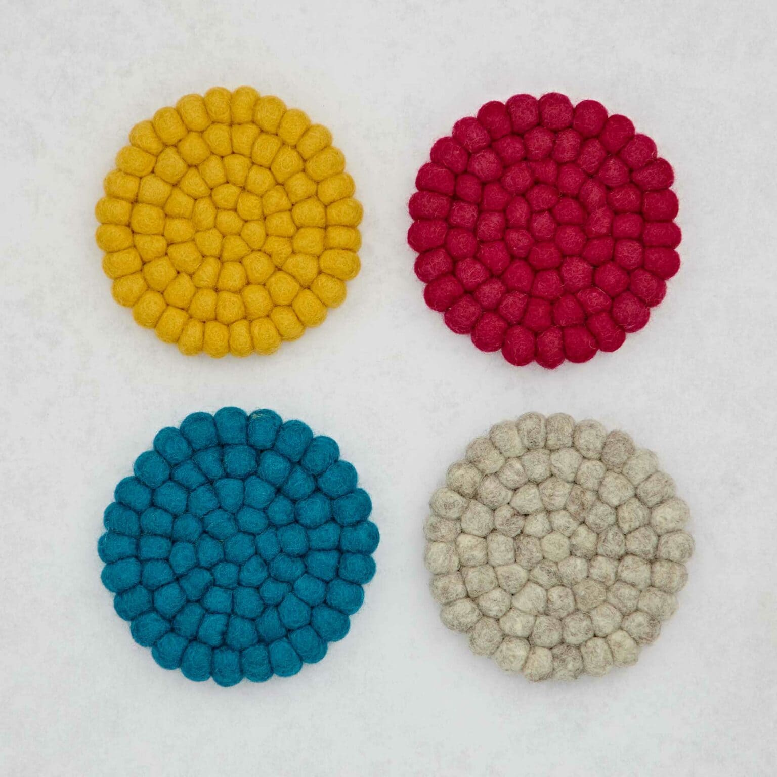 Set of 4 Handmade Felt Ball Coasters | Paper High