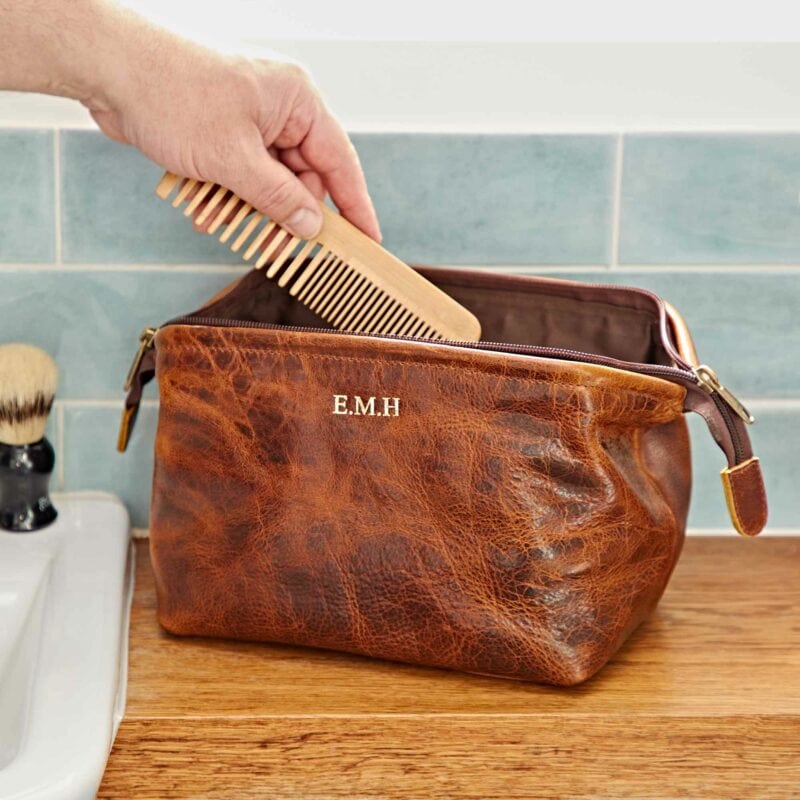 Personalised Distressed Leather Wash Bag | Paper High