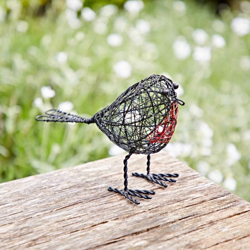 Set of Two Wire Robin Decorative Ornament | Paper High