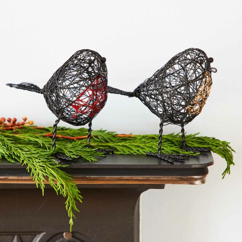 Set of Two Wire Robin Decorative Ornament | Paper High