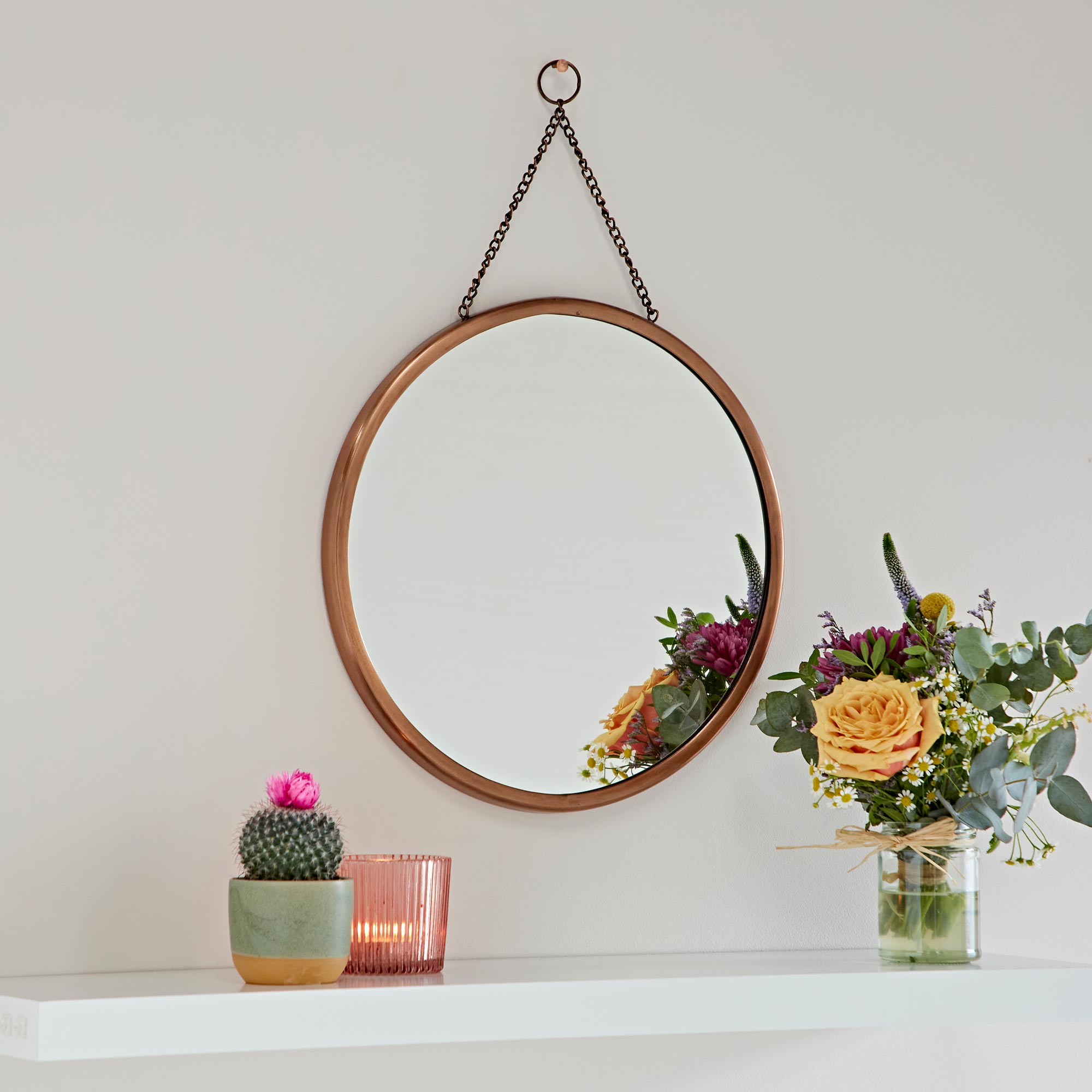 Arasa Round Antique Copper Hanging Chain Wall Mirror | Paper High