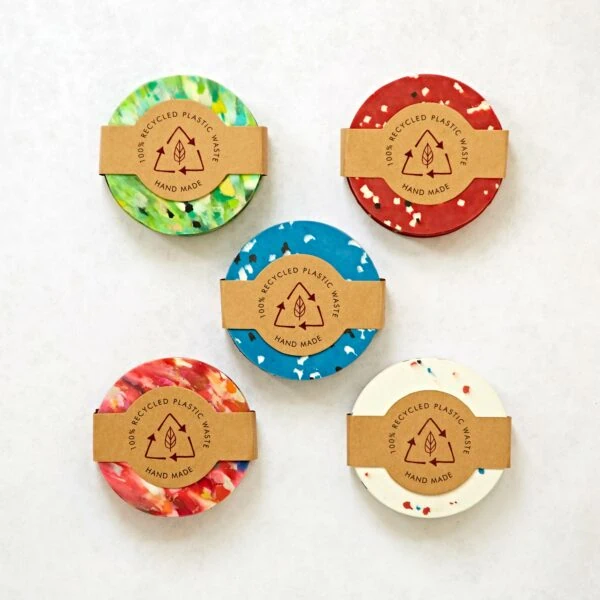 Set of 4 Recycled Plastic Round Coasters | Paper High