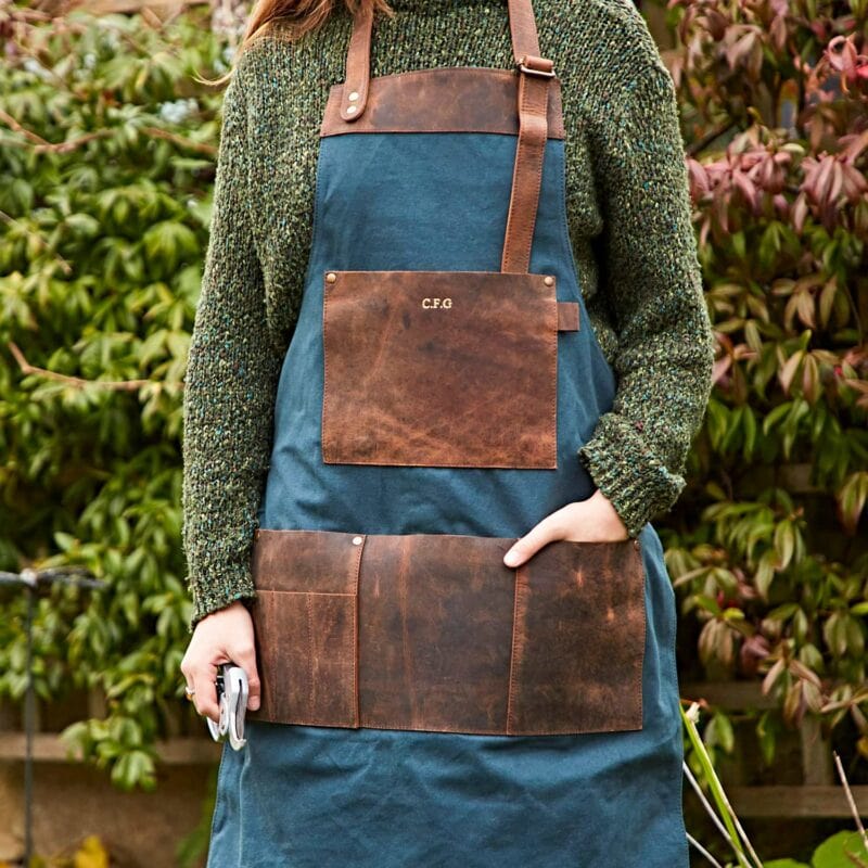 Personalised Blue Canvas and Buffalo Leather Apron | Paper High